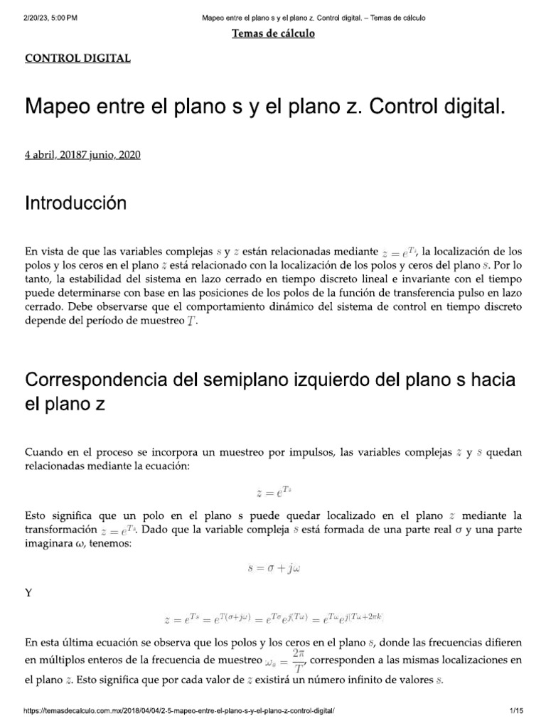 Mapeo Entre El Plano S y El Plano Z Control Digital | PDF