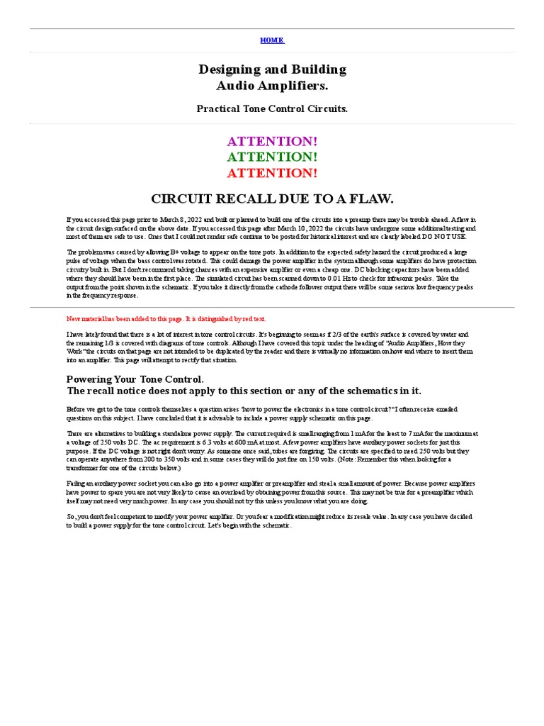 Practical Tone Control Circuits: Providing Safe and Effective Designs for Inserting Tone ...