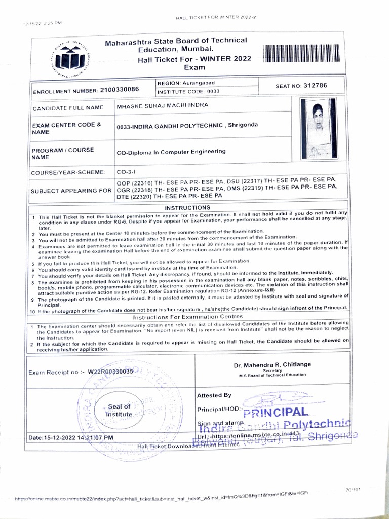 Hall Ticket PDF | PDF