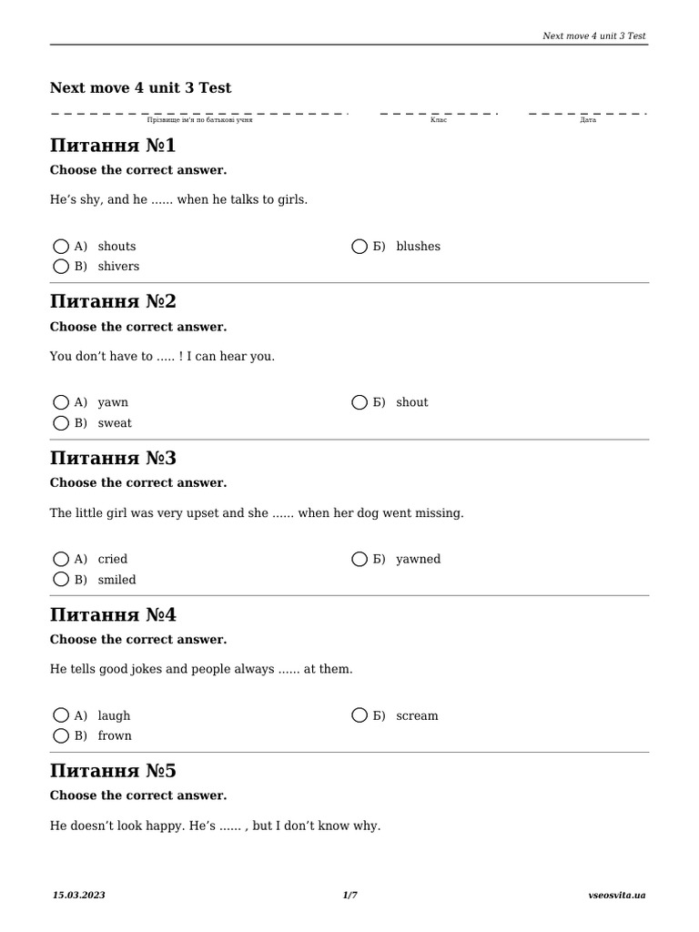 Next Move 4 Unit 3 Test PDF | PDF | Verb | Linguistics