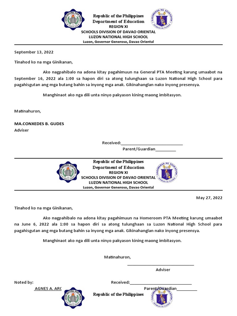 Pta Meeting Letter | PDF