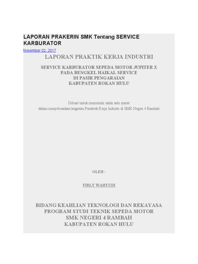 Laporan PKL SERVICE KARBURATOR | PDF
