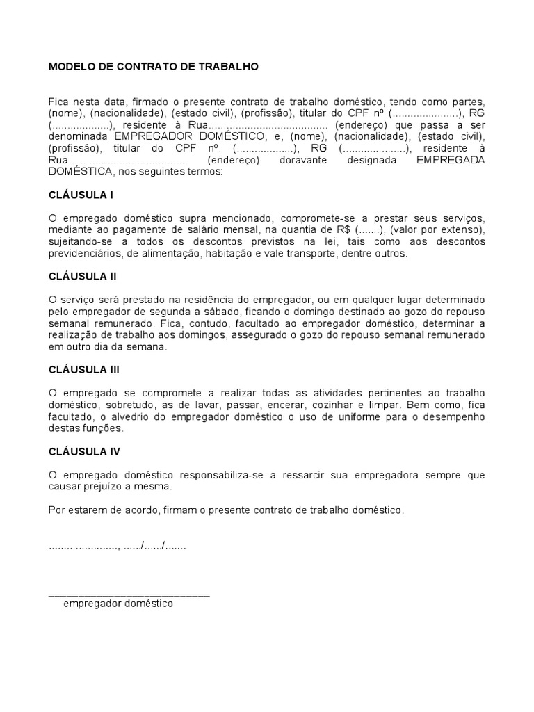 Modelo de Contrato de Trabalho | PDF