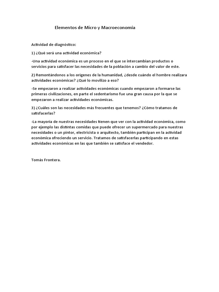 Elementos de Micro y Macroeconomía Diagnostico.docx | PDF