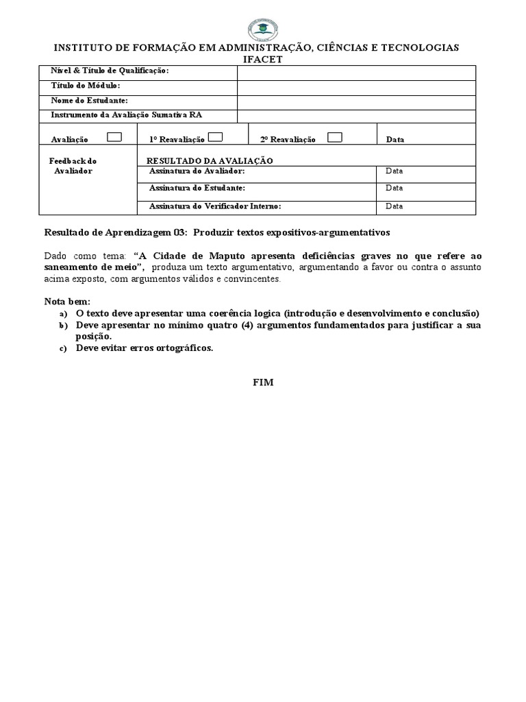 Avaliacao PORTUGUES1 RA3 | PDF