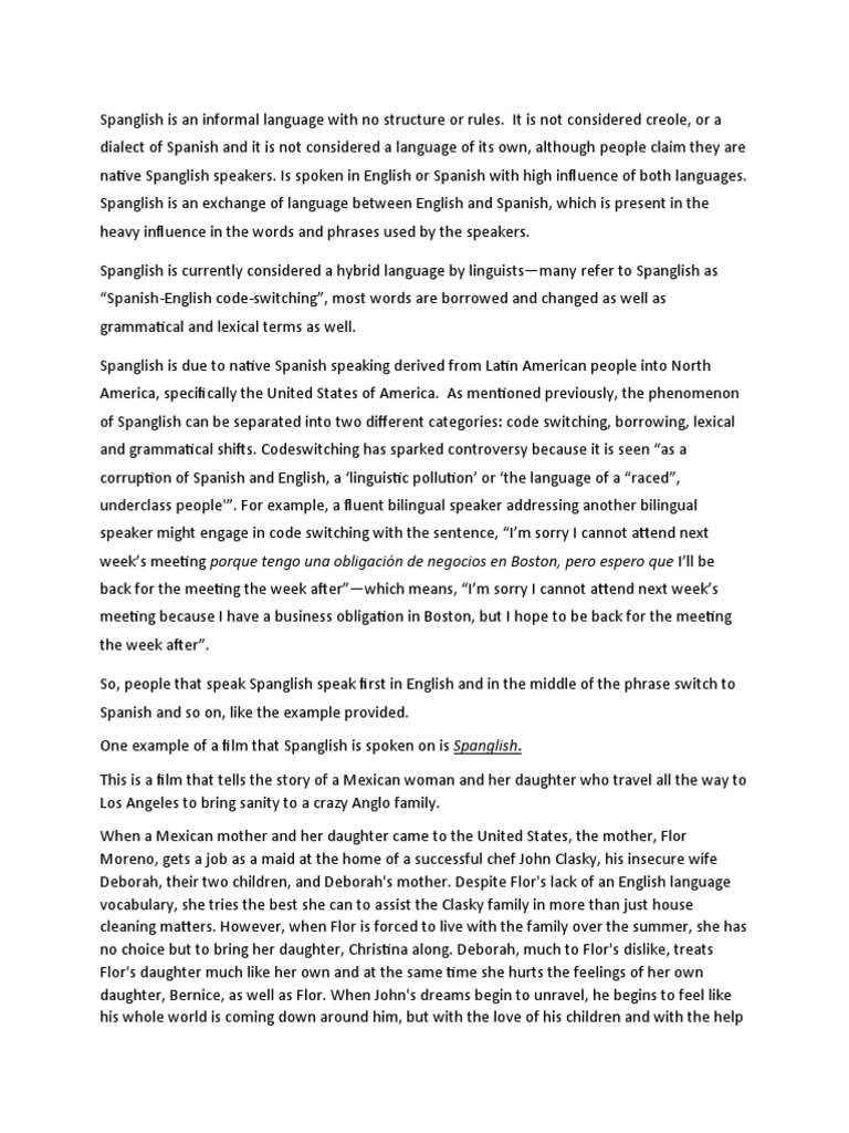 Spanglish 1 | PDF | Human Communication | Linguistics