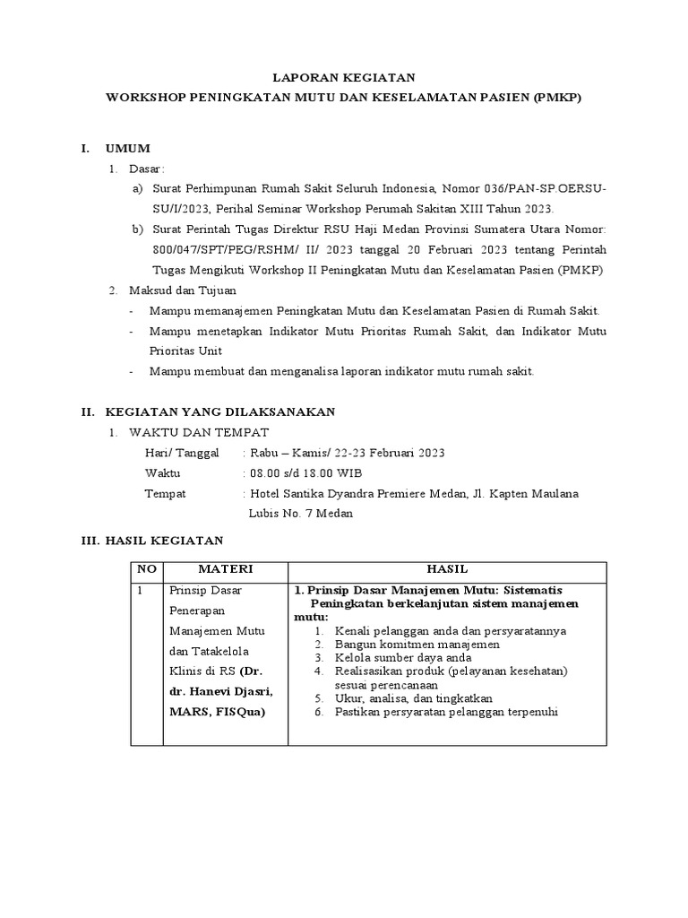 Laporan Workshop PMKP | PDF