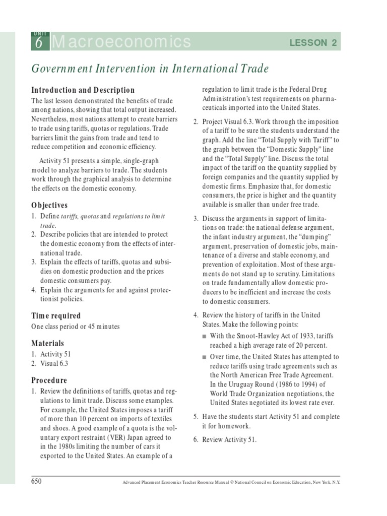 Unit 6 Lesson 2 Activity 51 Barriers To Trade Key | Download Free PDF ...
