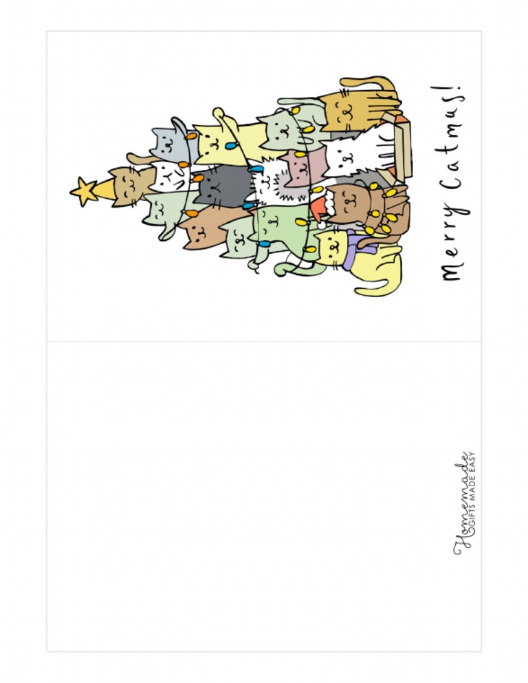 Free Printable Christmas Cards Merry Catmas Cute Cats Tree Lights | PDF