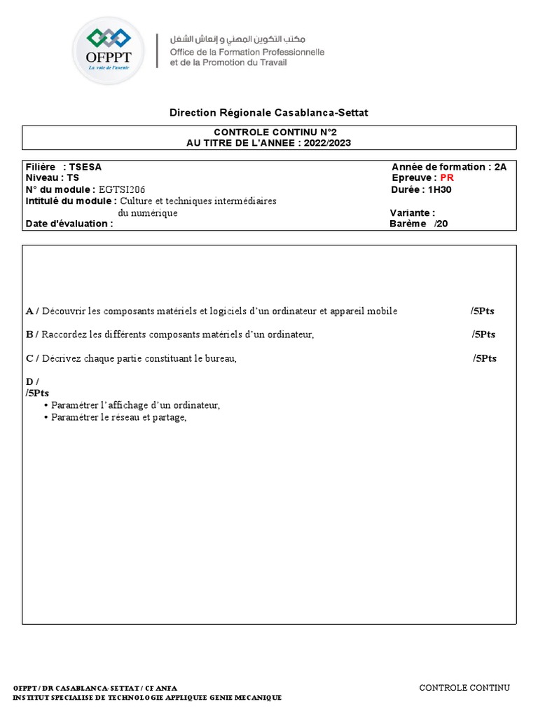 0 - Egtsi206 Bureautique CC2 Tsesa 2022-2023 | PDF | Ordinateurs