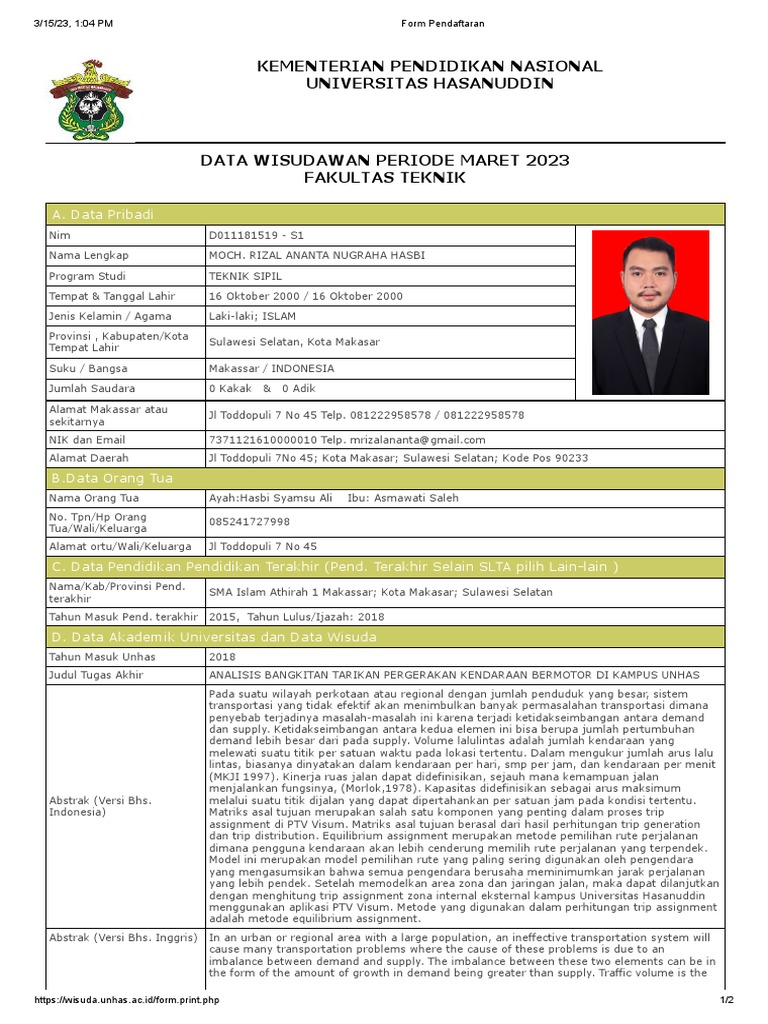Form Pendaftaran Wisudawan PDF | PDF