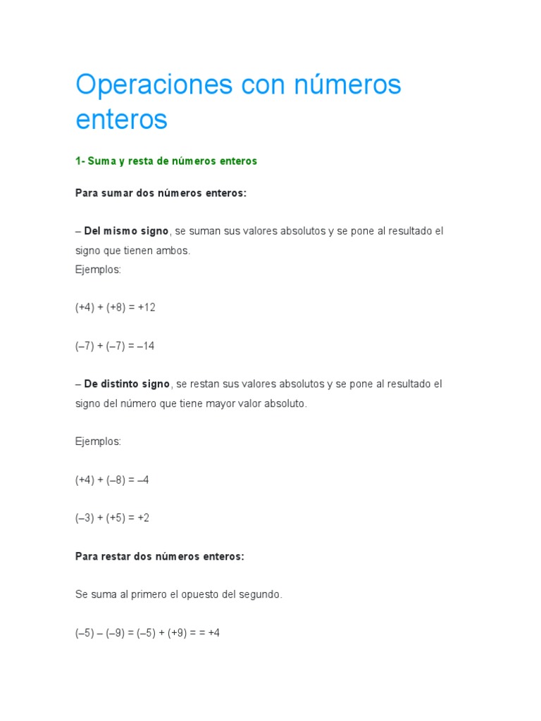 Operaciones Con Números Enteros | PDF