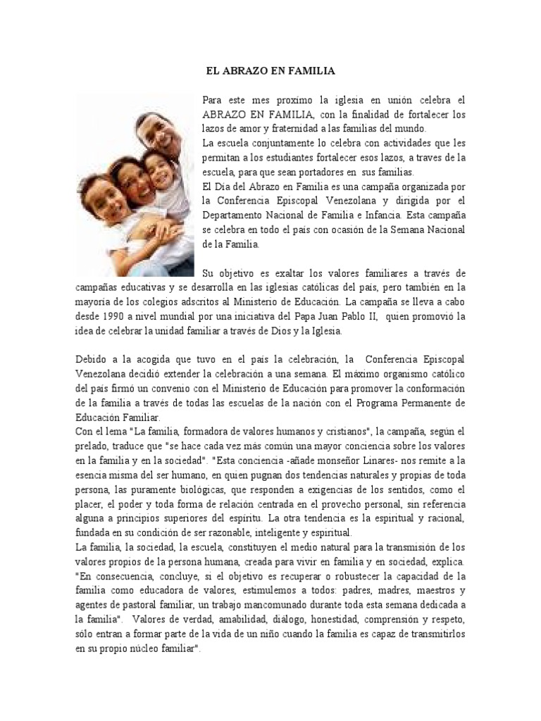 Abrazo en Familia: Fortaleciendo Vínculos | PDF | Familia | Iglesia ...