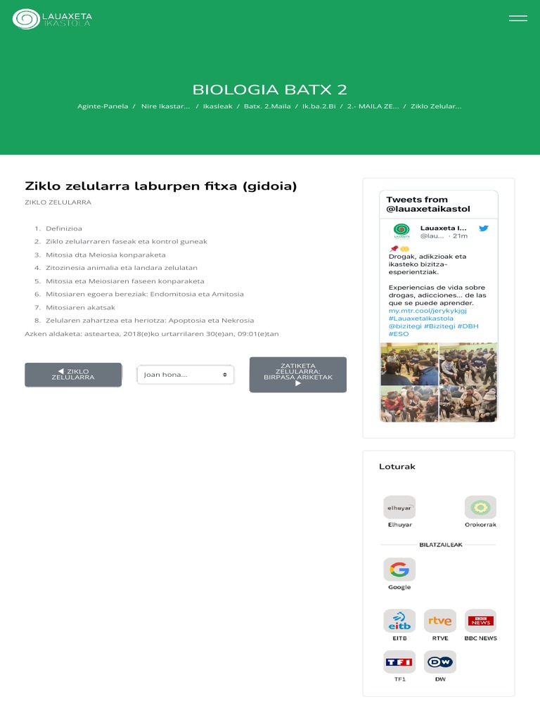 Ik - Ba.2.bi Ziklo Zelularra Laburpen Fitxa (Gidoia) | PDF