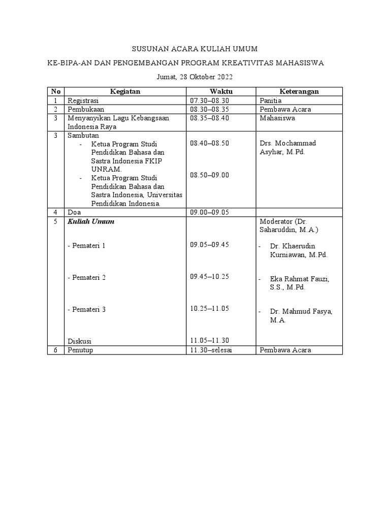 Susunan Acara Kuliah Umum | PDF