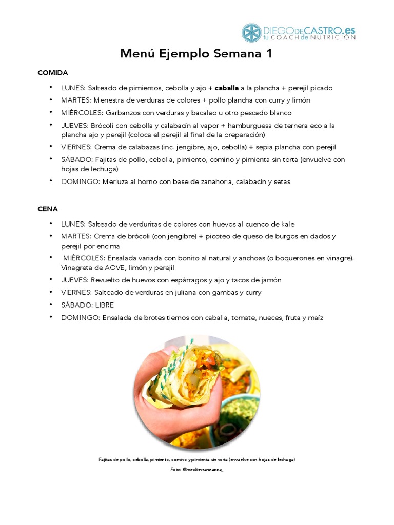 Menú Bajar de Peso en 2 Semanas | PDF | ensalada | Curry