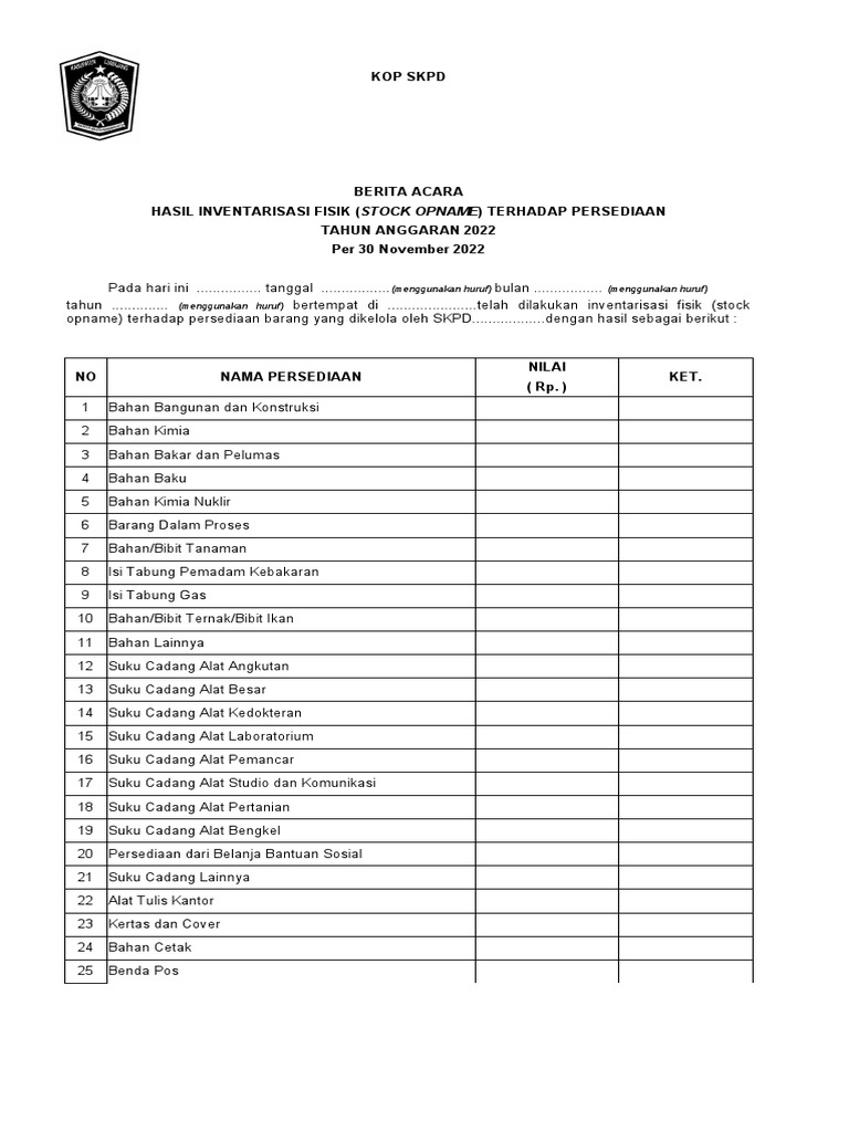 Format Persediaan 2022 | PDF
