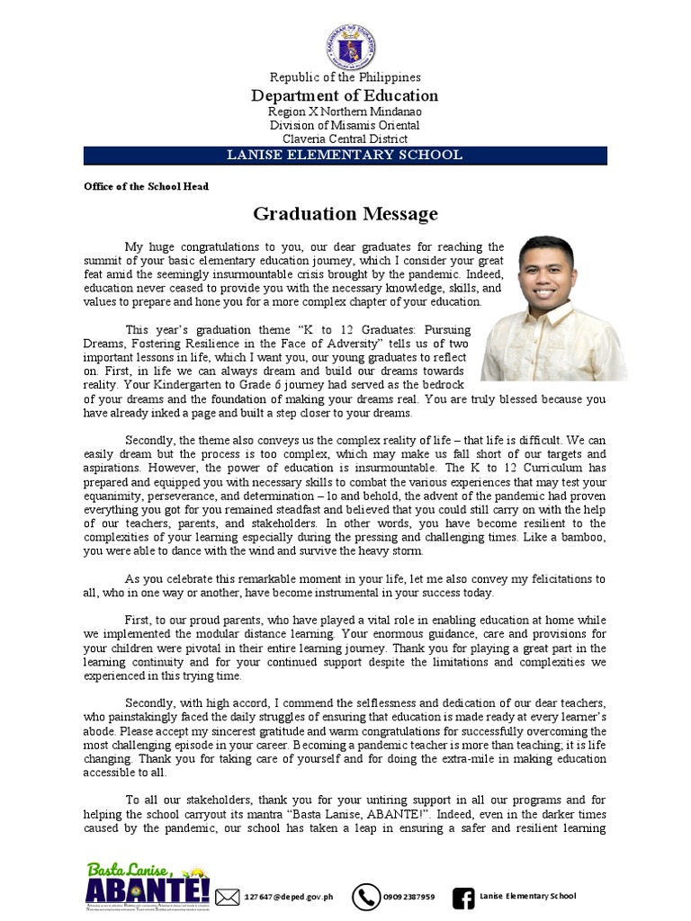 Graduation Message | PDF | Behavior Modification | Learning