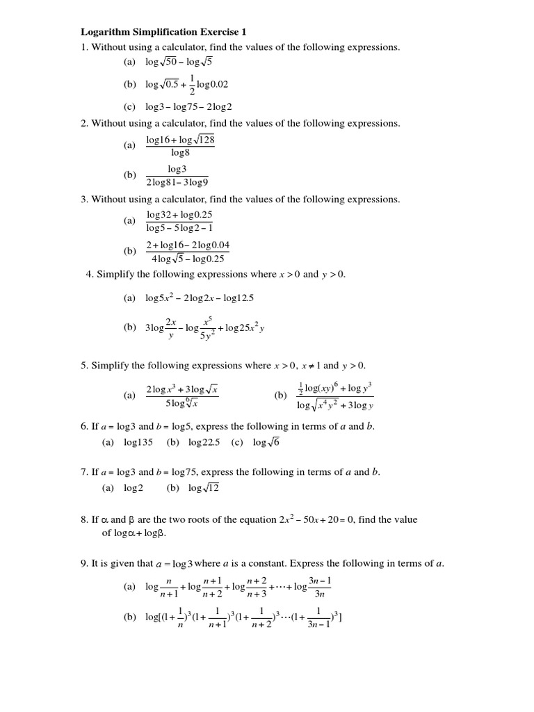 S4 Logarithm Exercise (Combined) | PDF | Logarithm | Decibel