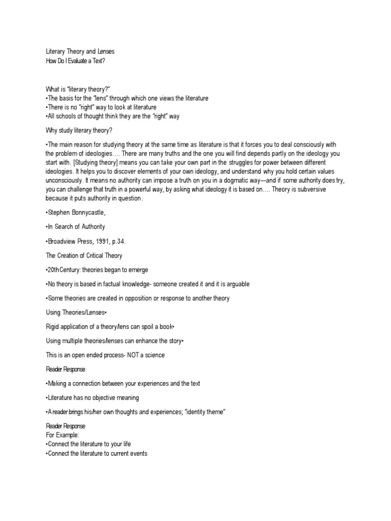Literary Theory and Lenses Discusion | PDF | Id | Psychoanalysis