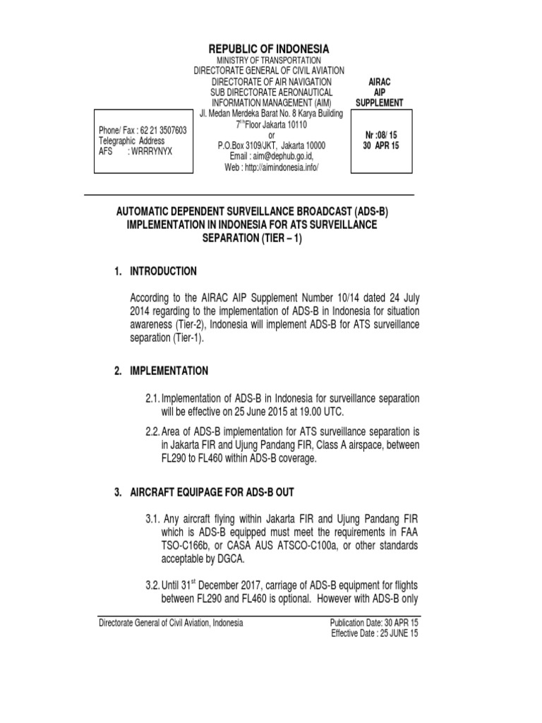 ADS-B Implementation in Indonesia | PDF | Transponder (Aeronautics ...