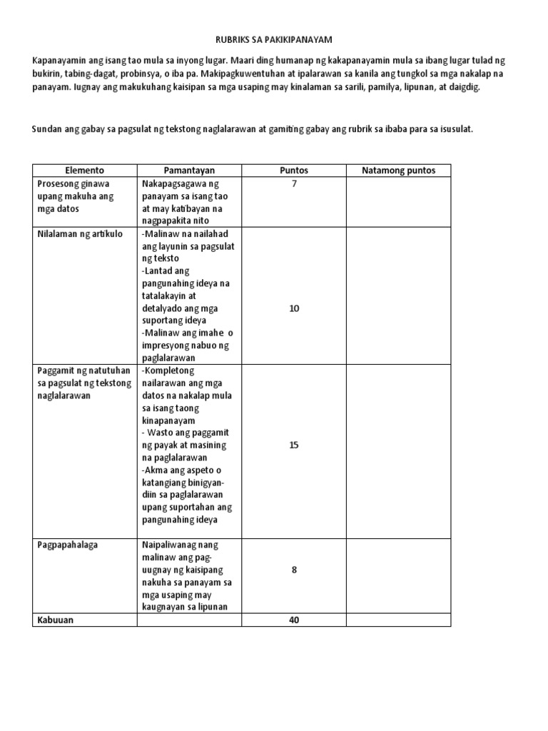 Rubriks Sa Pakikipanayam | PDF