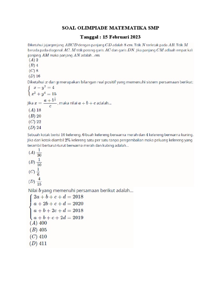 SOAL OLIMPIADE MATEMATIKA SMP Part 3 | PDF