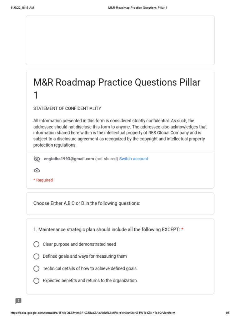 M&R Roadmap Practice Questions Pillar 1 | PDF | Strategic Planning ...