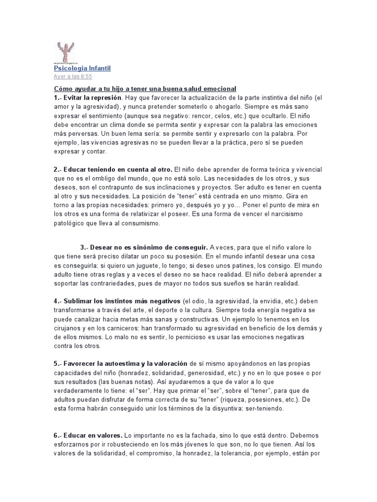 Salud emocional infantil: claves para padres | PDF | Relaciones personales, crianza y desarrollo ...