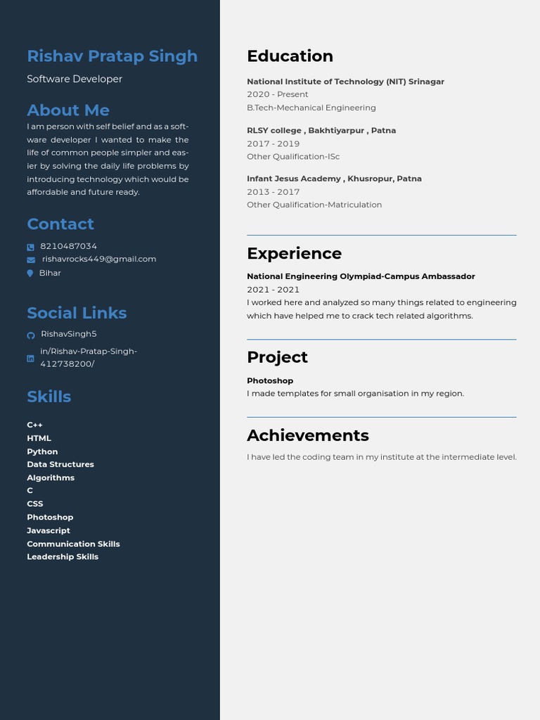 Rishav Pratap Singh's Resume | PDF