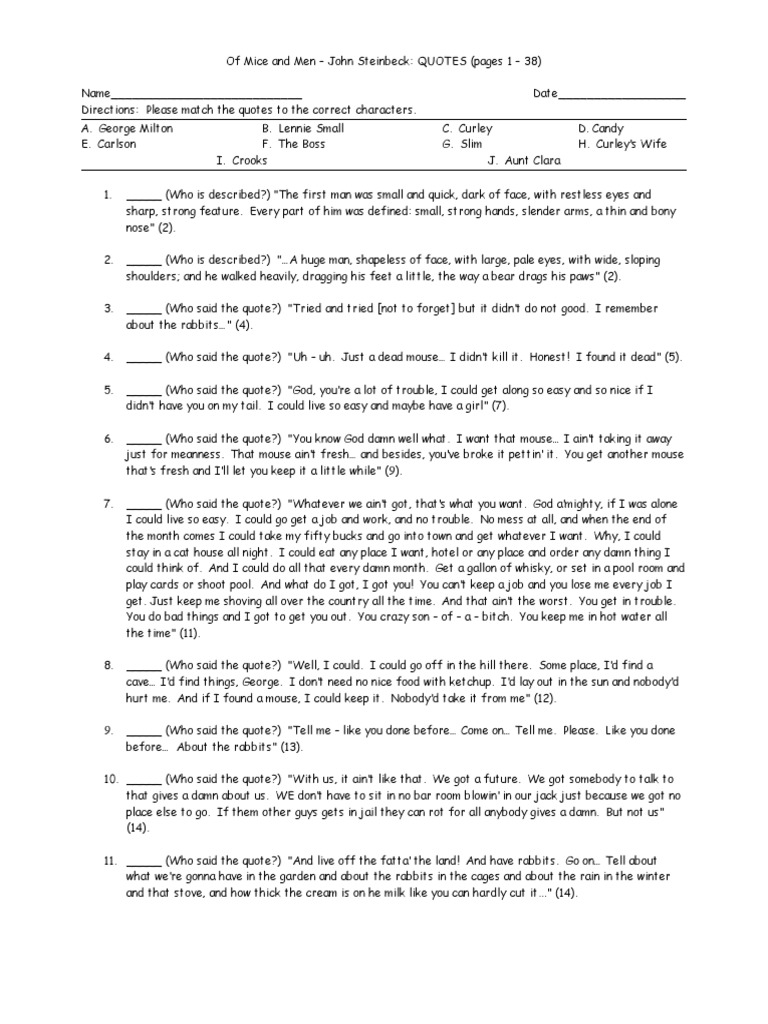 Of Mice and Men Quotes | PDF