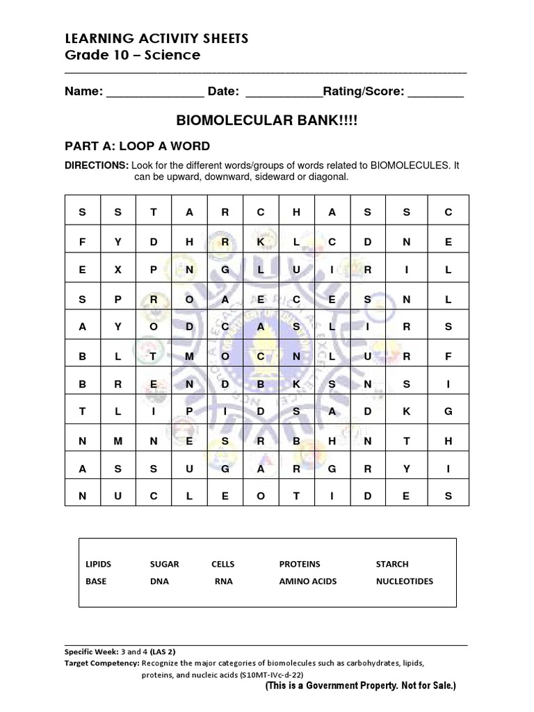 Grade 10 - 4th Q - LAS 2 | PDF | Biomolecules | Chemical Substances