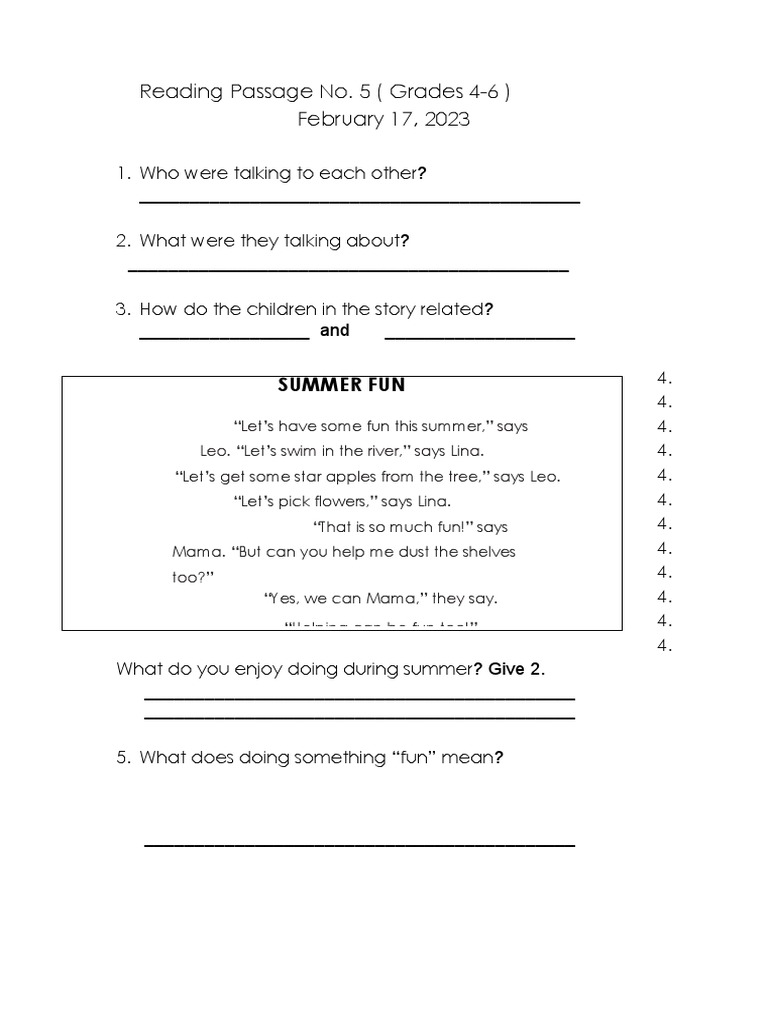English 4-6 Reading Passages 6-9 Feb 17 To 22 | PDF