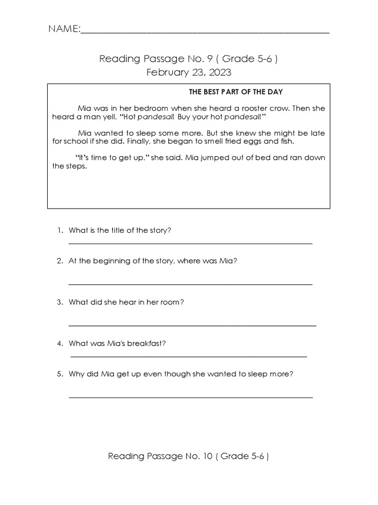 English 5-6 Reading Passages 9-12 Feb 23 - 28 | PDF