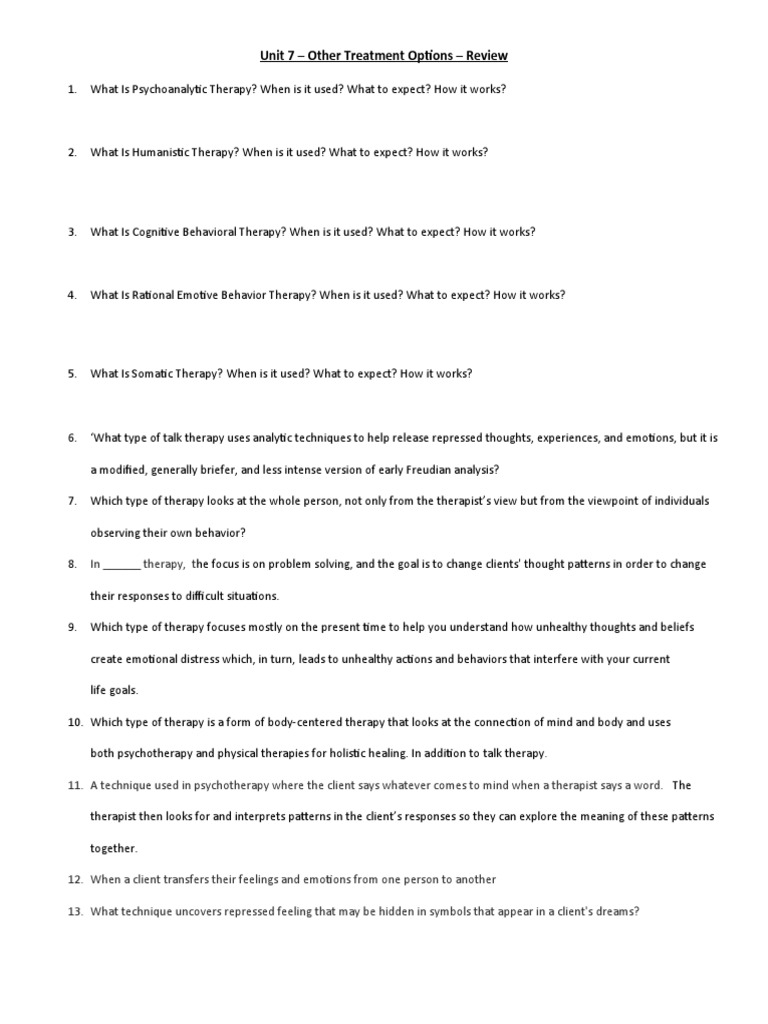 Unit 7 Review CMH | PDF | Psychotherapy | Psychoanalysis