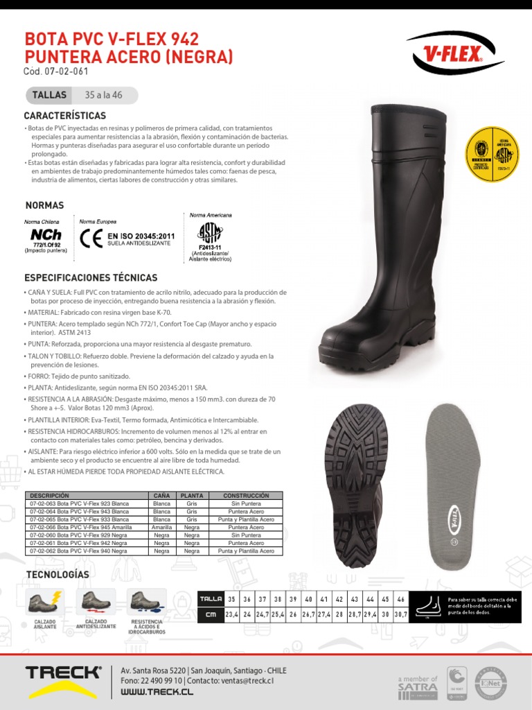 Bota PVC V-Flex 942 con Punta Acero | PDF | Acero | Cloruro de polivinilo