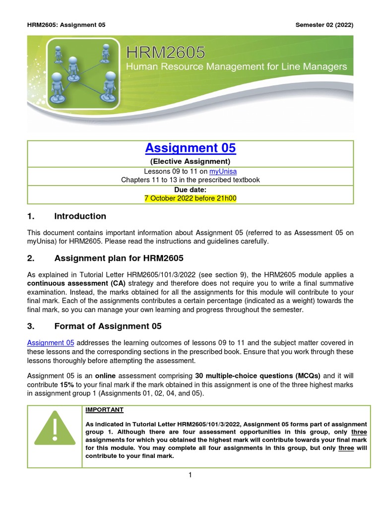 HRM2605 - Assignment 05 - 2022 - S2 - Assessment Info Letter | PDF | Multiple Choice | Learning