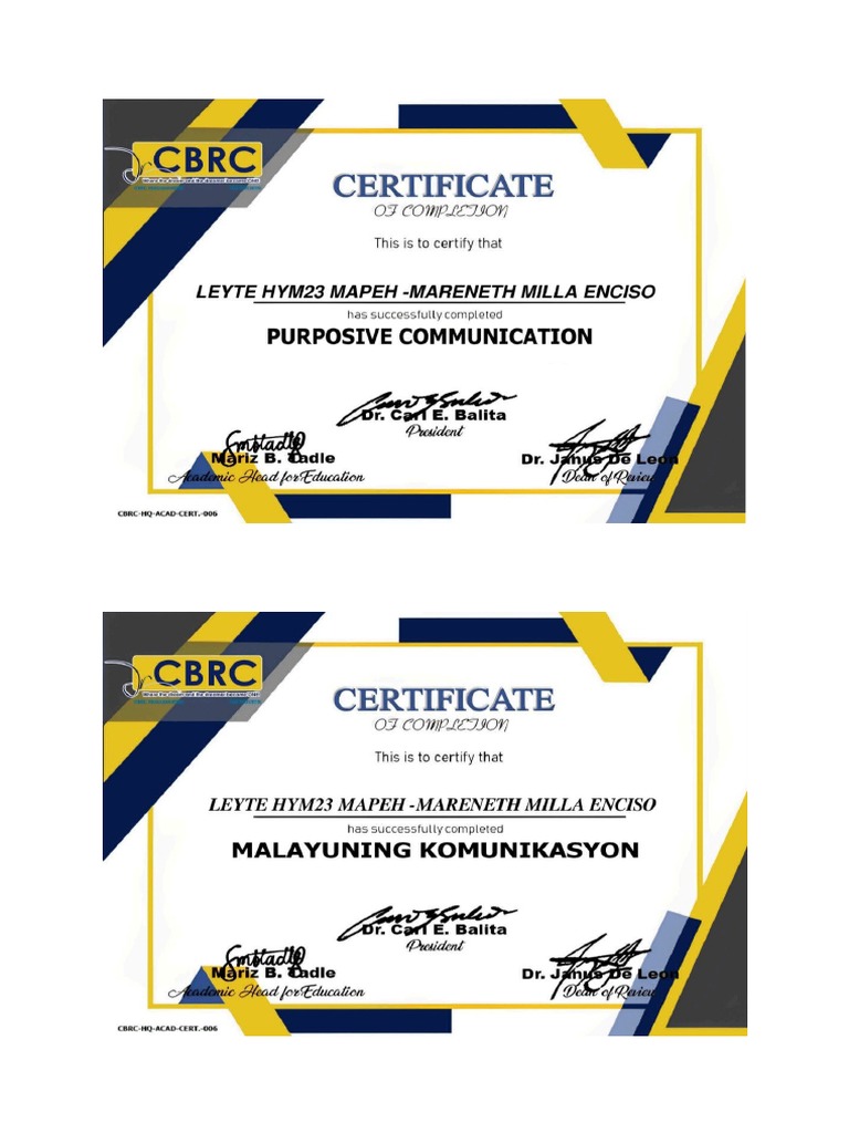 Enciso - CBRC Certificates | PDF