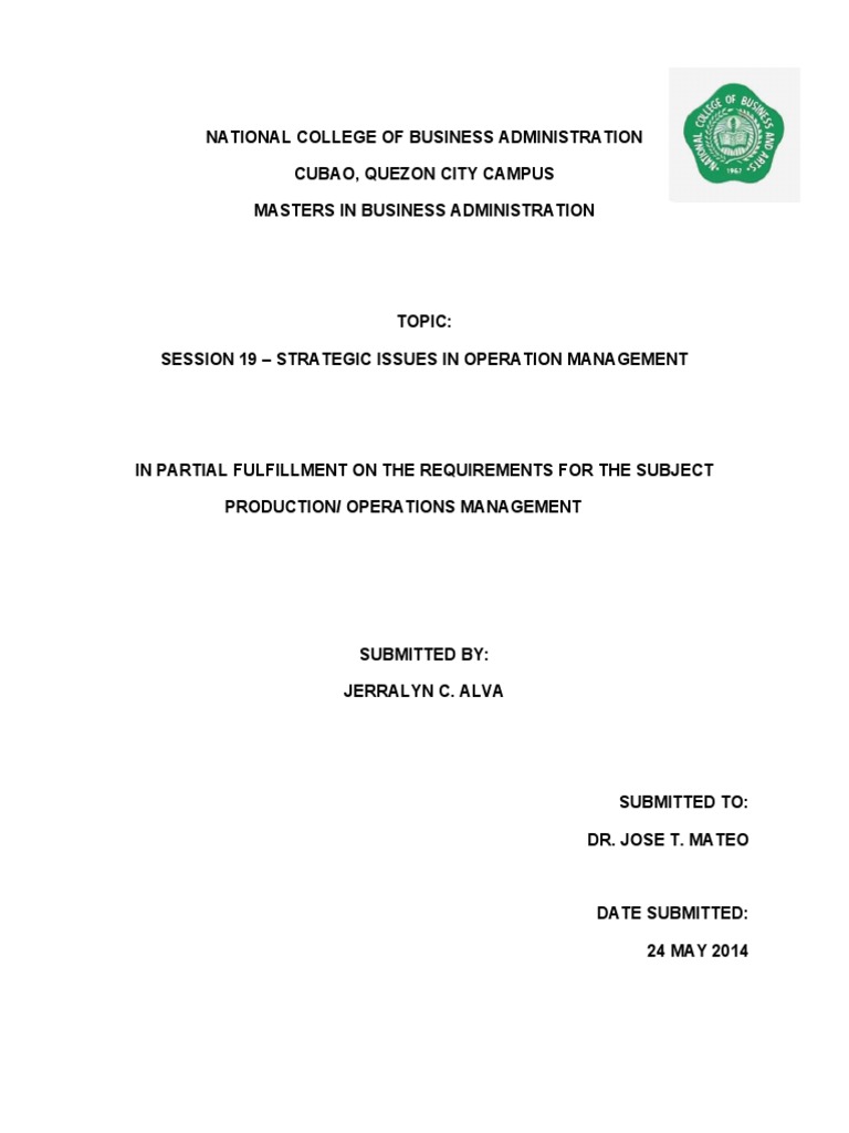 Strategic Issues in Operation Management - Session 19 - 14C-0729 - Alva Jerralyn | PDF ...