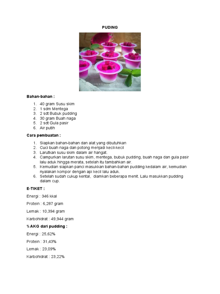 Menu PMT Pudding | PDF