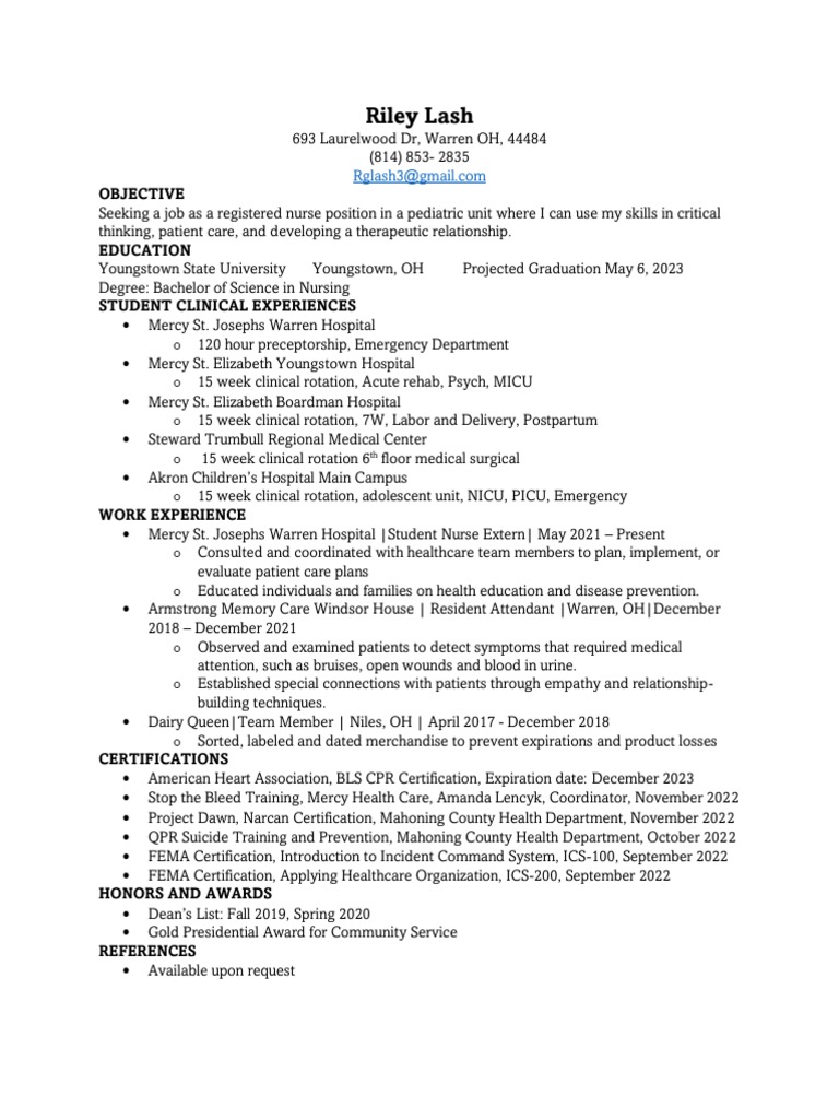Resume Riley Lash | Descargar gratis PDF | Nursing | Health Care