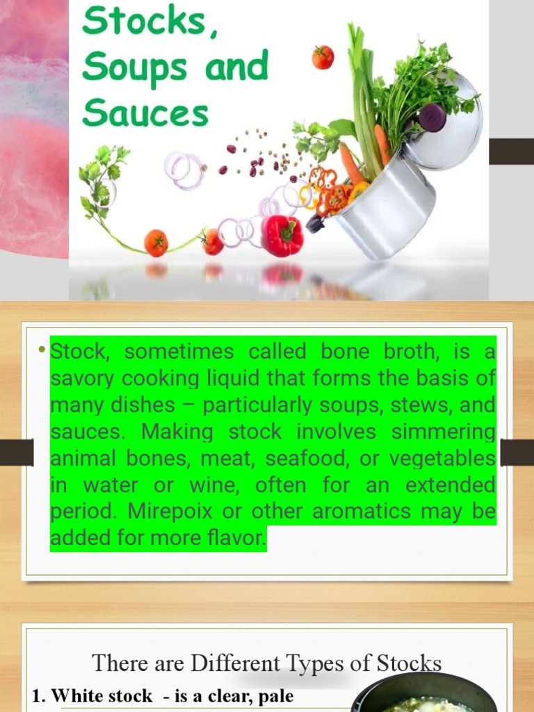 Types of Stocks and Soups in Cooking | PDF | Stock (Food) | Soup