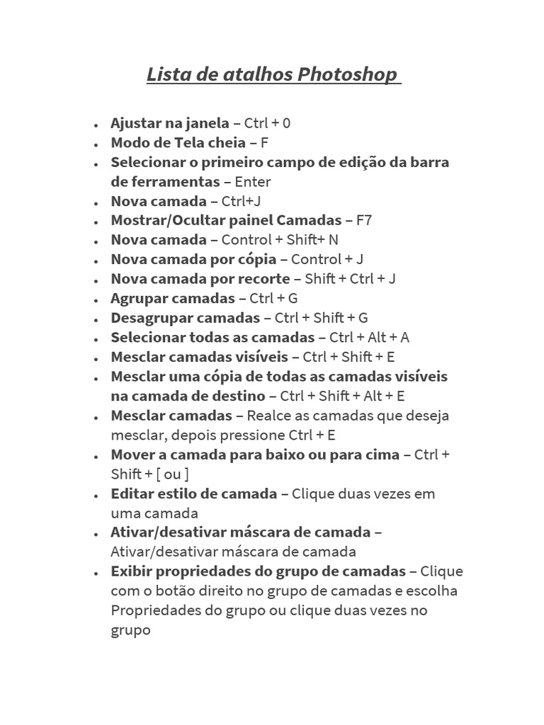 Atalhos Essenciais do Photoshop | PDF | Botão Ctrl | Teclado de computador