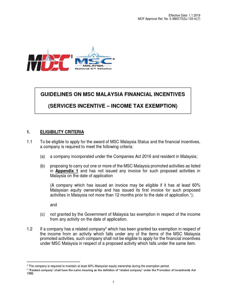 MSC Guidelines - SERVICES INCENTIVE - Income Tax Exemption - Effective ...