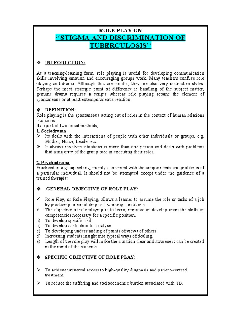 Role Play On Stigma and Tuberclulosis 22-8-2022 | PDF | Psychology ...