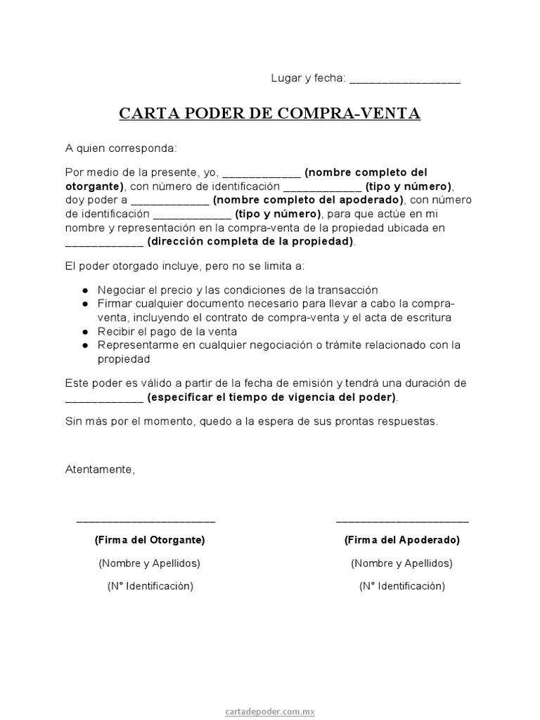Carta Poder de Compra Venta | PDF