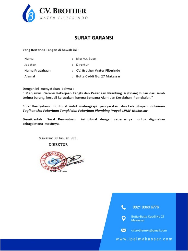 Surat GARANSI-PEKERJAAN | PDF