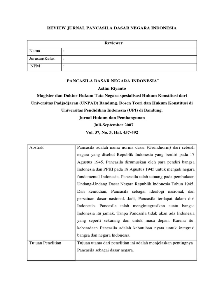 Contoh Review Artikel Jurnal Pendidikan Kewarganegaraan | PDF