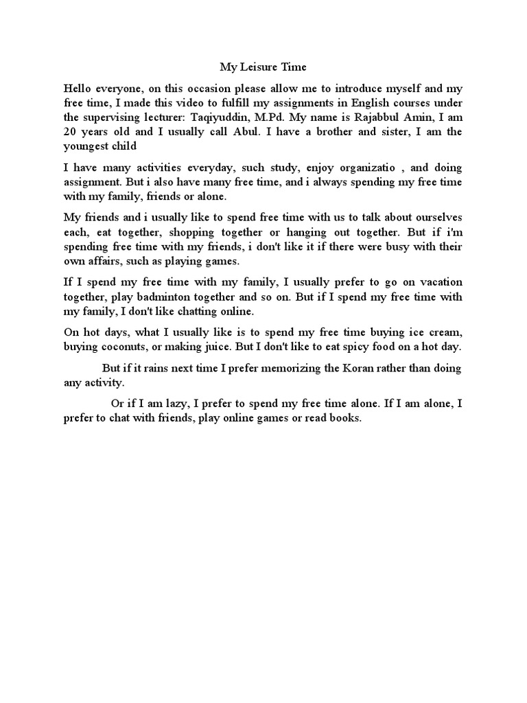 How I Spend My Leisure Time | PDF