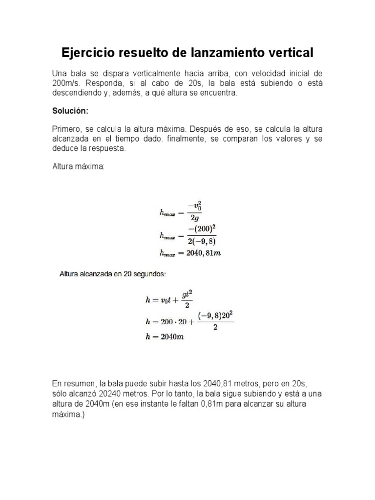 Ejercicio Resuelto de Lanzamiento Vertical | PDF